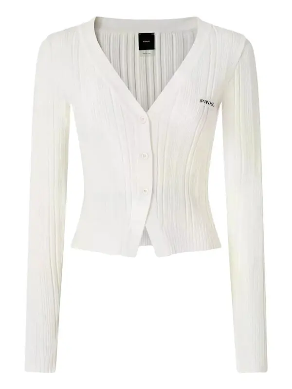 Pinko Ribbed V-neck Cardigan - White
