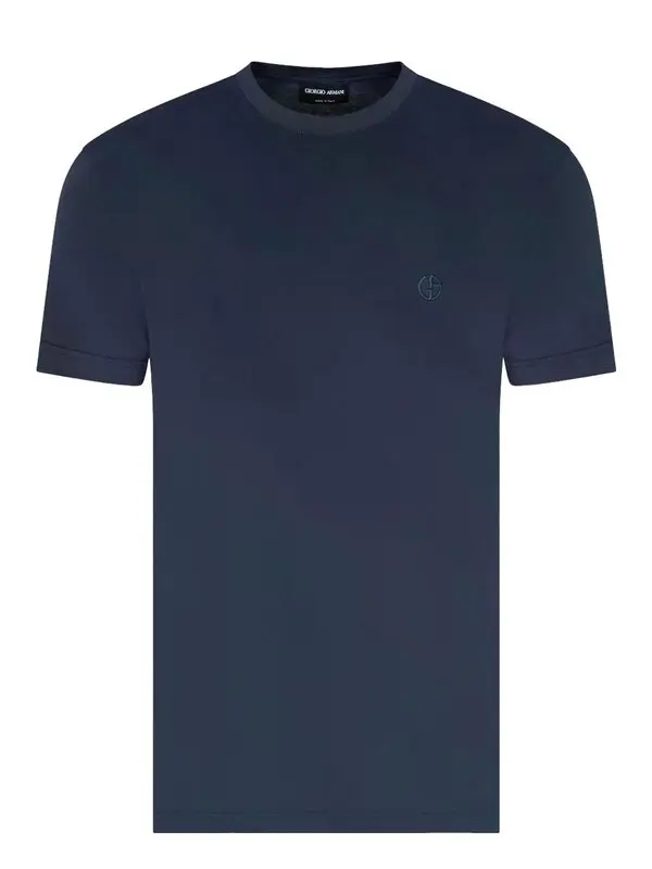 Giorgio Armani Embroidered-logo Cotton T-shirt - Blue