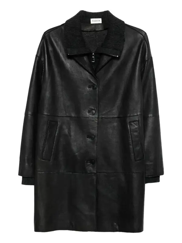 P.a.r.o.s.h Leather Coat With Ribbed Collar - Black