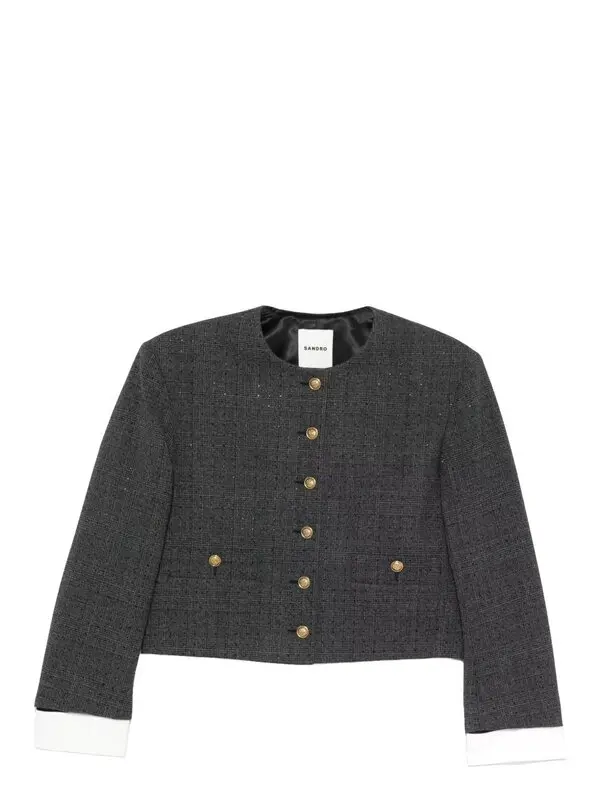 Sandro Check-print Cropped Jacket - Grey