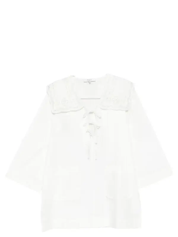 Sea Lace-collar Tie-front Dress - White