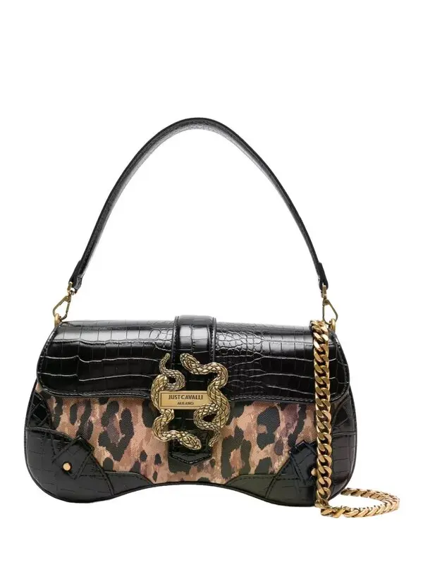 Just Cavalli Leopard-print Shoulder Bag With Snake Buckle - Black