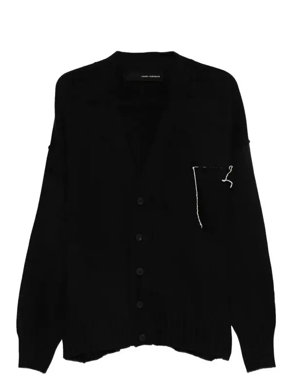 Isabel Benenato Buttoned Frayed-edge Cardigan - Black