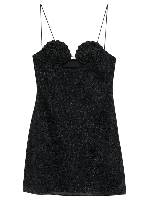 Oseree Shell-detail Glitter-embellished Dress - Black