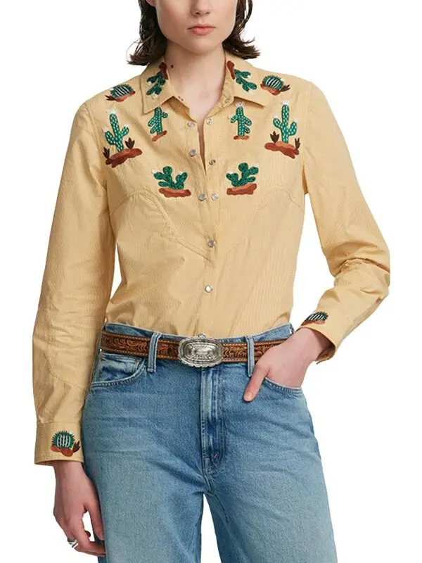 Lela Rose Embroidered Cactus Shirt - Gold