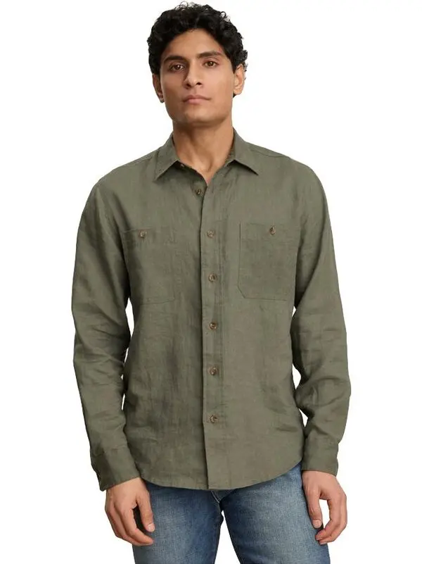 Velvet By Graham & Spencer Linden Linen Button-up Shirt - Olive