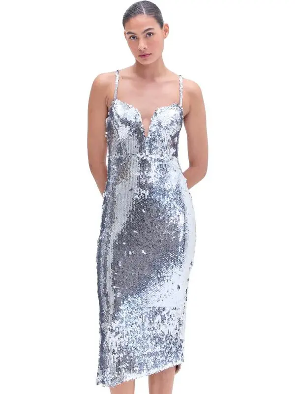 PatBO Sequin Midi Dress - Silver