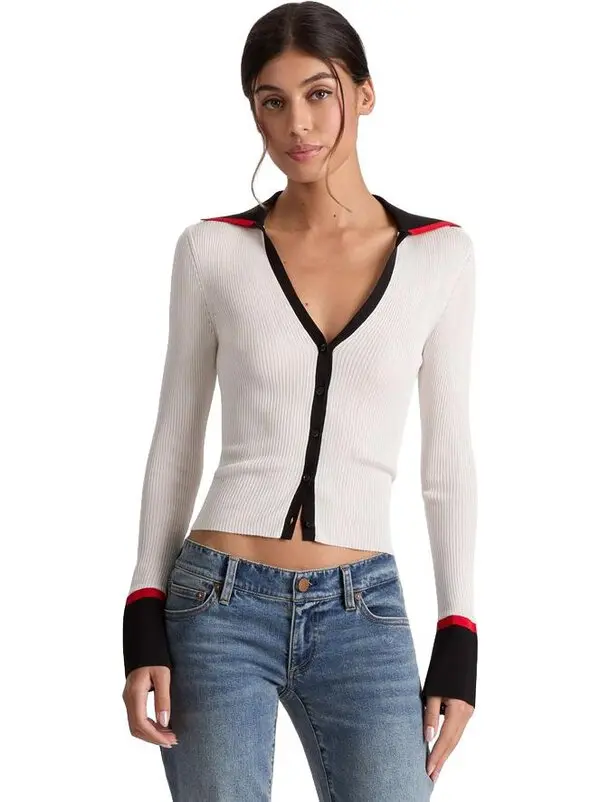 Alice + Olivia Nealie Colorblocked Cardigan - White