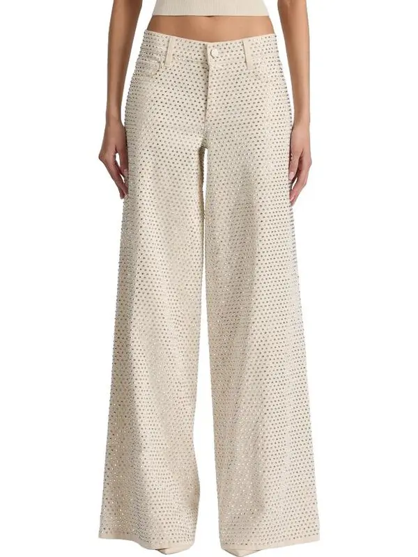 Alice + Olivia Embellished Wide Leg Jean - White