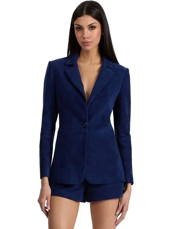 Alice + Olivia Macey Suede Fitted Blazer - Navy