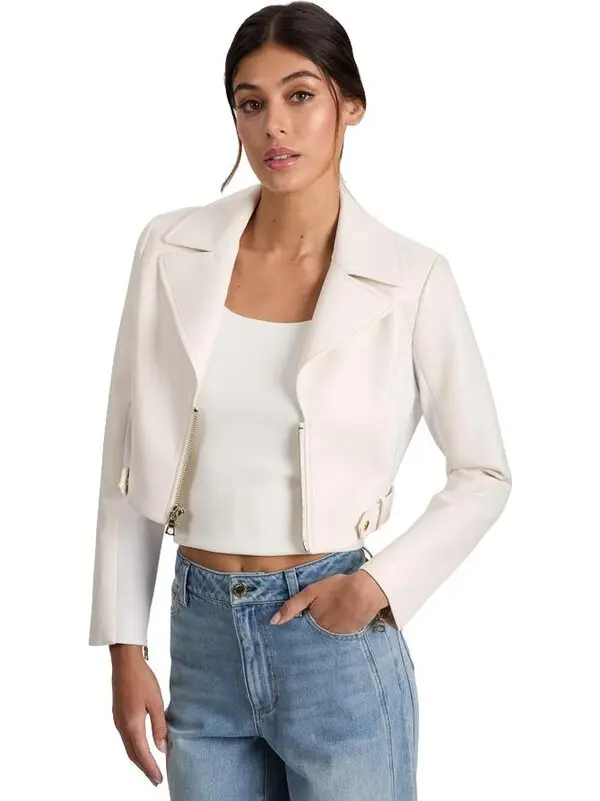 Alice + Olivia Yardley Vegan Leather Jacket - White