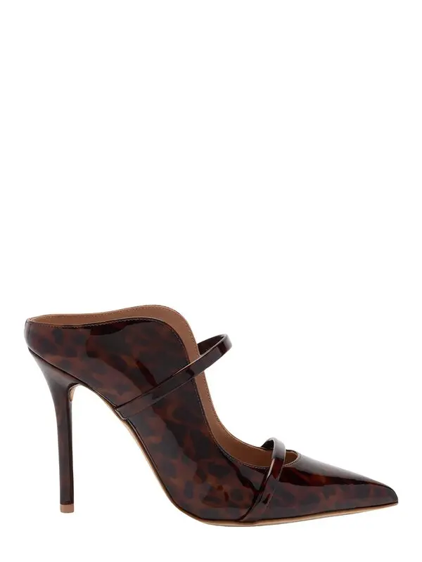 MALONE SOULIERS Leopard Print Patent Leather Maureen Heeled Mules - Brown