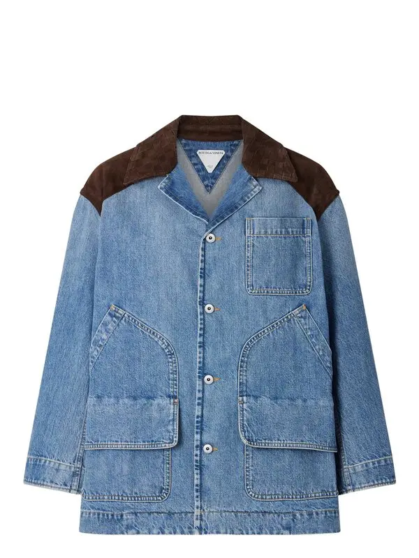 Bottega Veneta Intrecciato Leather-trimmed Denim Jacket - Blue