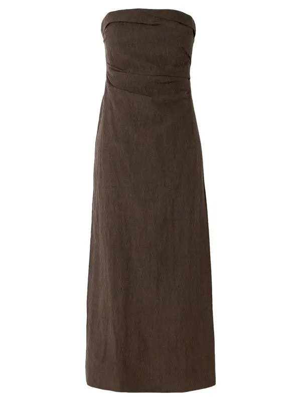Tove Sabella Strapless Linen Midi Dress - Brown