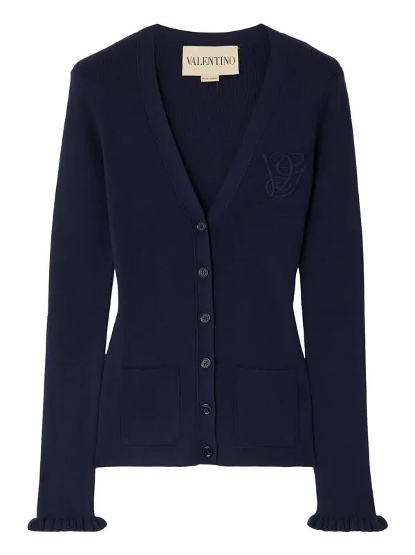 Valentino Garavani Embroidered Wool Cardigan - Blue