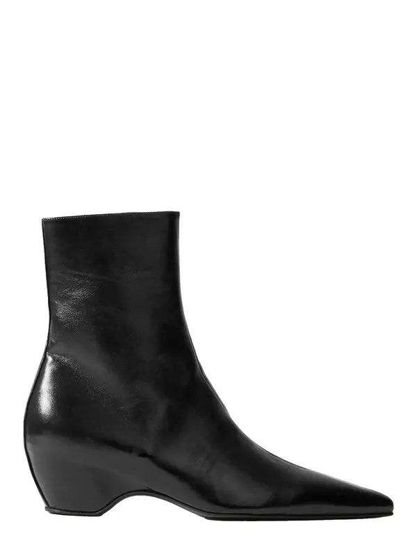 Khaite Sybil Glossed-leather Ankle Boots - Black
