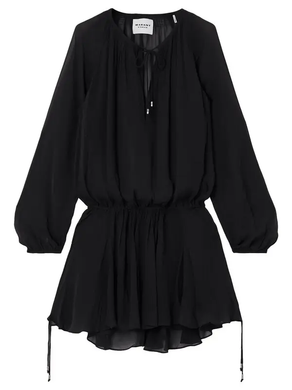 MARANT ETOILE Bess Gathered Georgette Mini Dress - Black