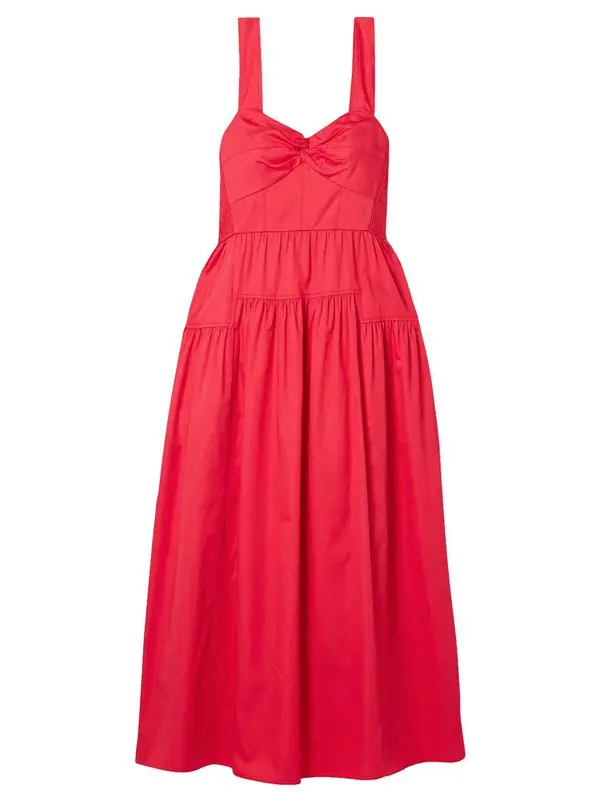 LA LIGNE Gathered Cotton-poplin Midi Dress - Red