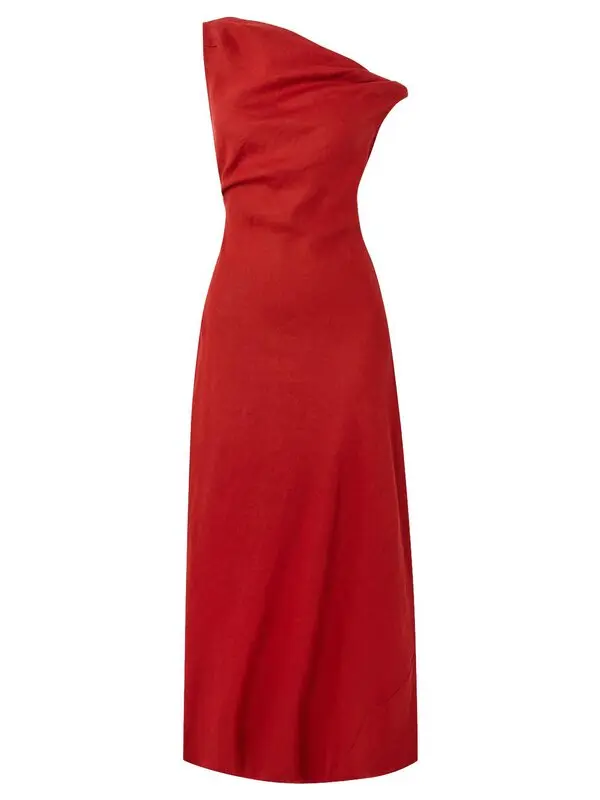 Faithfull The Brand Suis Off-the-shoulder Draped Linen Midi Dress - Red