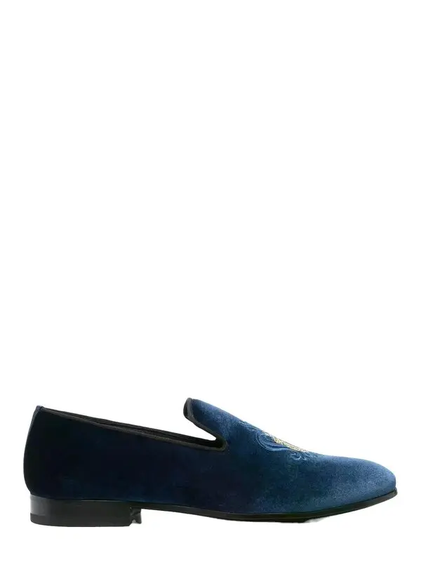 BILLIONAIRE Crest-motif Velvet Loafers - Blue