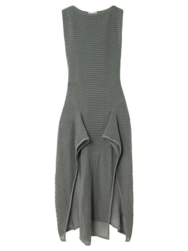 Alaïa Ruffled Open-knit Cotton-blend Midi Dress - Gray