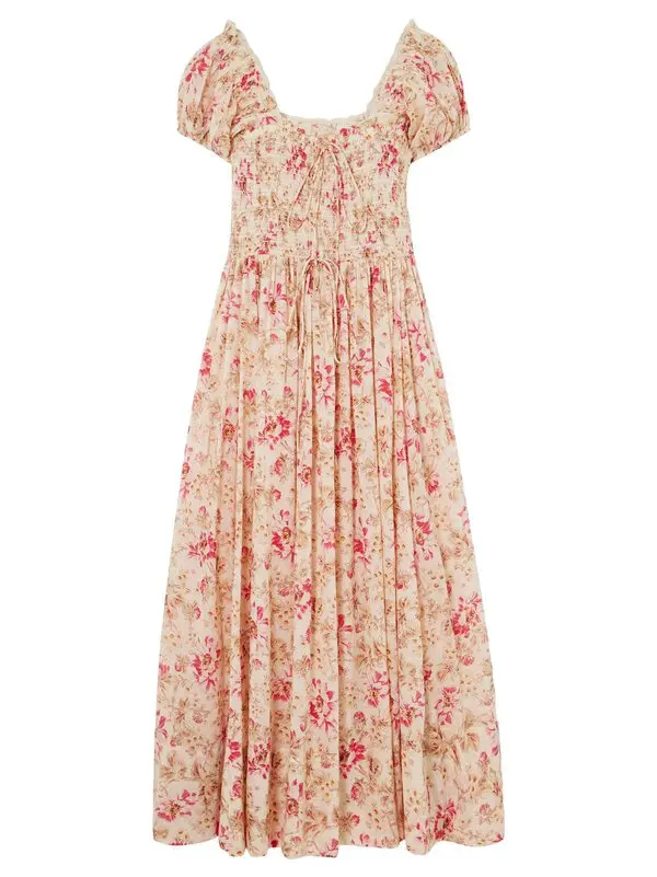DÔEN Stanza Lace-trimmed Floral-print Organic Cotton-voile Midi Dress - Multi