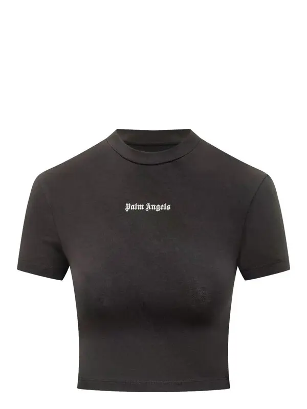 Palm Angels Logo-embroidered Cropped T-shirt - Black