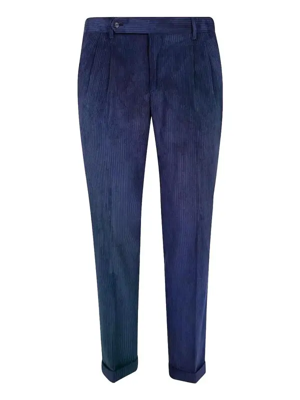 BARBA NAPOLI Pleated Corduroy Trousers - Blue