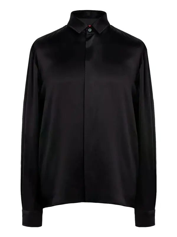 DOMAINE DES ARTISTES Long-sleeved Stretch-silk Shirt - Black