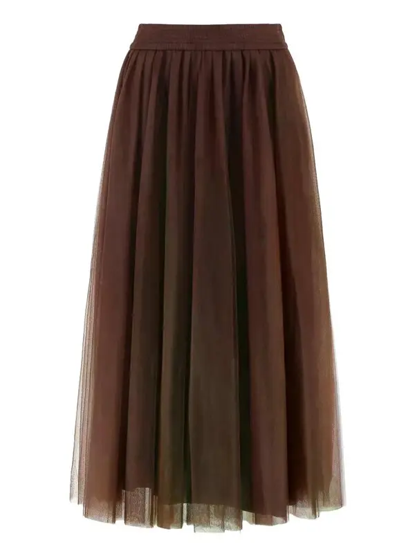 Fabiana Filippi Pleated Tulle Midi Skirt - Brown