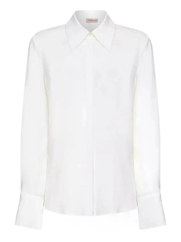BLANCA VITA Point-collar Long-sleeve Shirt - White