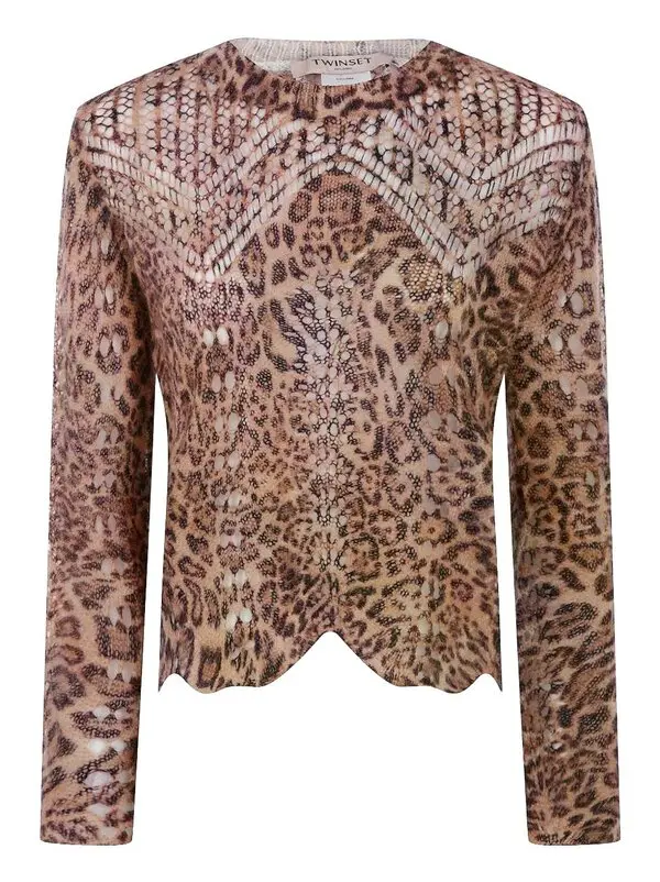 TWINSET Animalier Print Lace-insert Sweater - Brown
