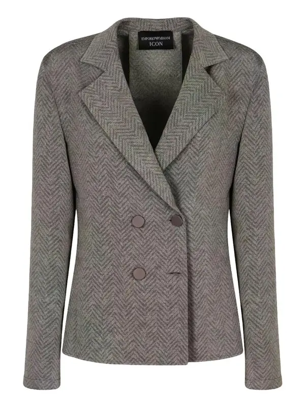 Emporio Armani Herringbone Double-breasted Jacket - Grey