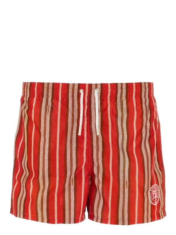 Fendi Striped Stretch Nylon Swimming Shorts - Red