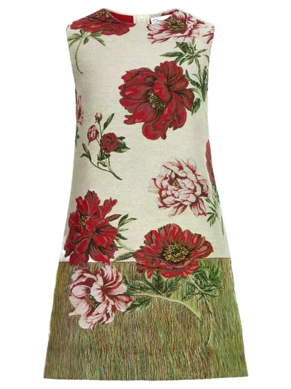 Oscar De La Renta Peony Floral Shift Mini Dress - Neutrals