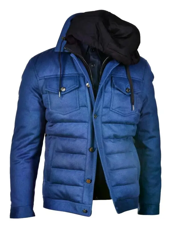 Kiton Quilted Detachable-hood Coat - Blue