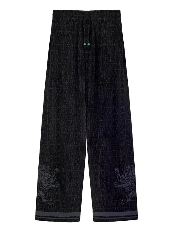 DOMAINE DES ARTISTES Lion-embellished Patterned Silk Trousers - Black