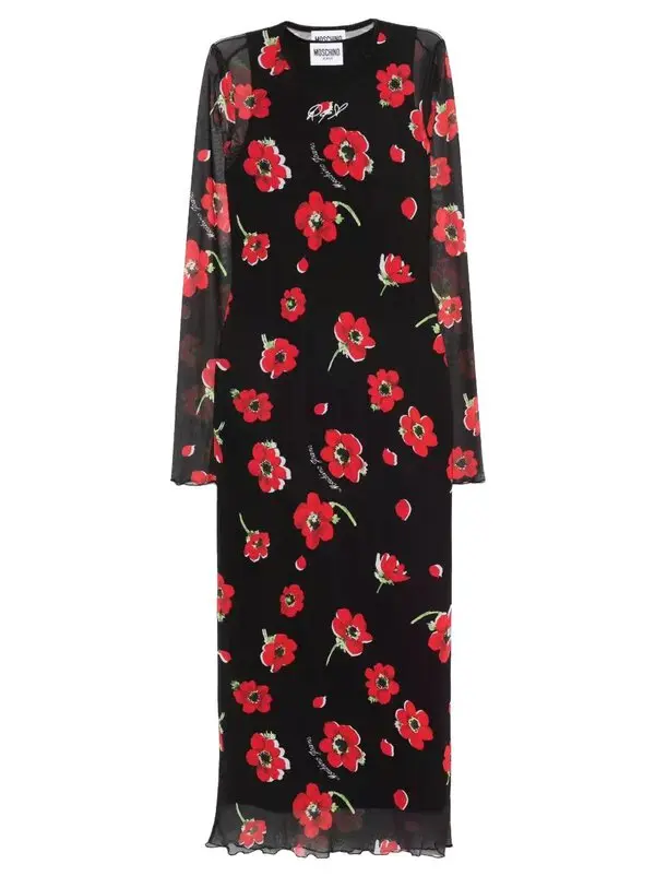 Moschino Floral-print Midi Dress - Black