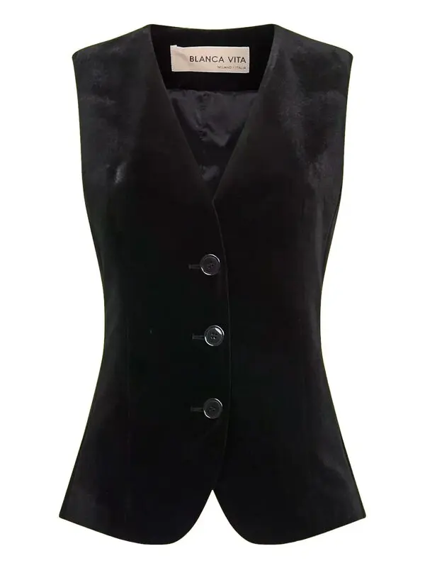 BLANCA VITA Three-button Velvet Waistcoat - Black