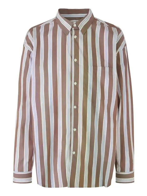 SAMSOE SAMSOE Striped Cotton Shirt - Brown