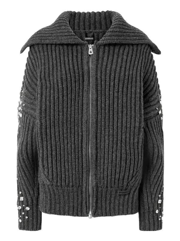 Pinko Crystal-embellished Ribbed Cardigan - Grey