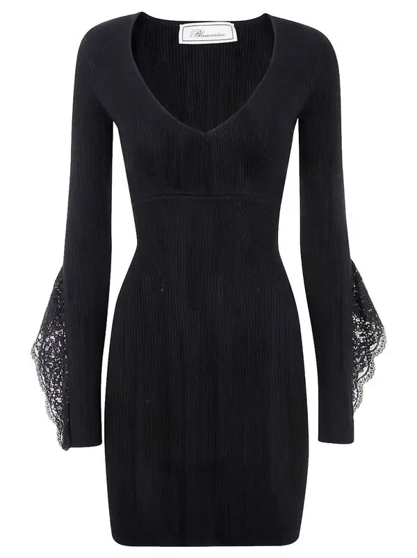 Blumarine Ribbed Mini Dress - Black