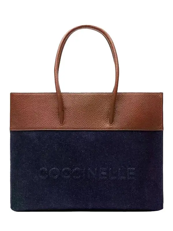 COCCINELLE Myrtha Leather-trimmed Denim Tote - Blue