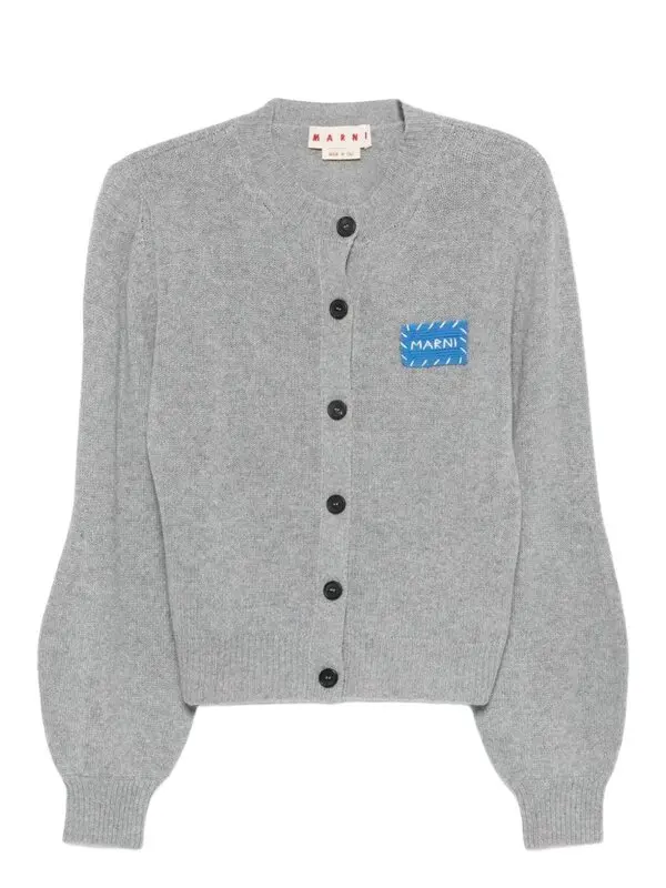 Marni Button-fastening Cardigan With Logo Patch - Grey