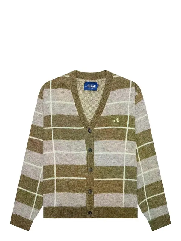 AWAKE NY Windowpane Mohair Cardigan - Green