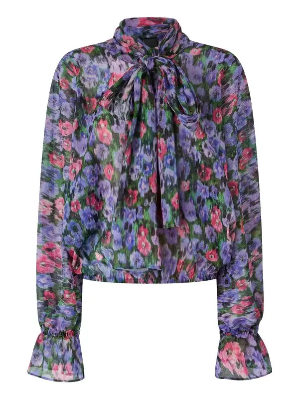 Pinko Floral-print Tie-neck Blouse - Purple