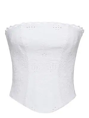 House Of Cb Livie Broderie-texture Cotton Corset Top - White
