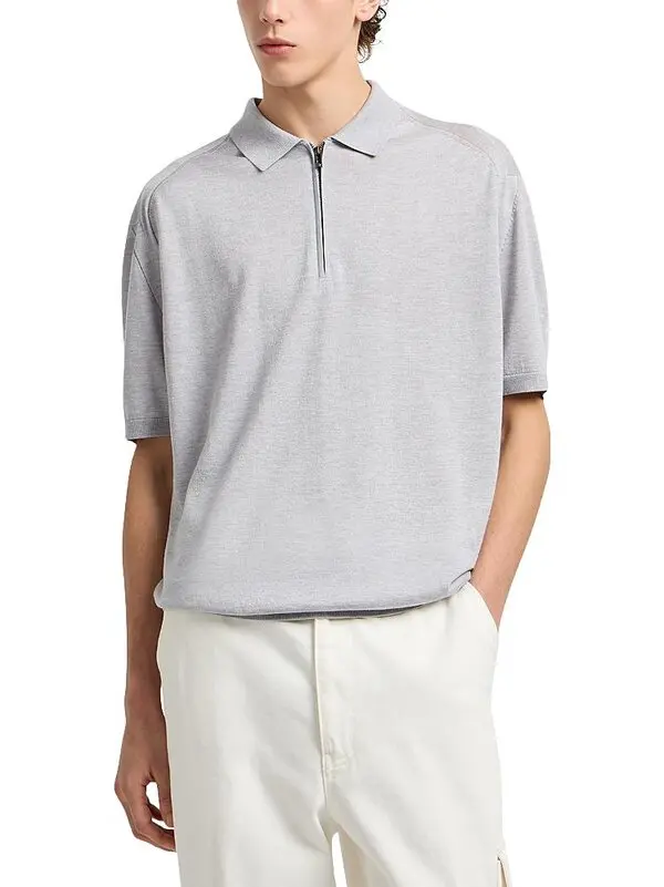 Emporio Armani Regular Fit Zip Knit Polo - Solid Light
