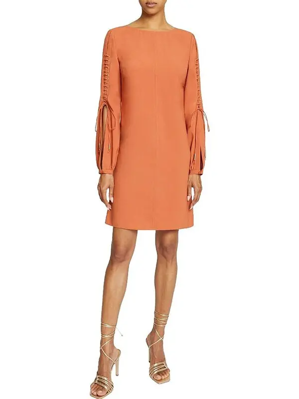 Santorelli Aries Long Sleeve Shift Dress With Grommet Detail - Sedona Orange