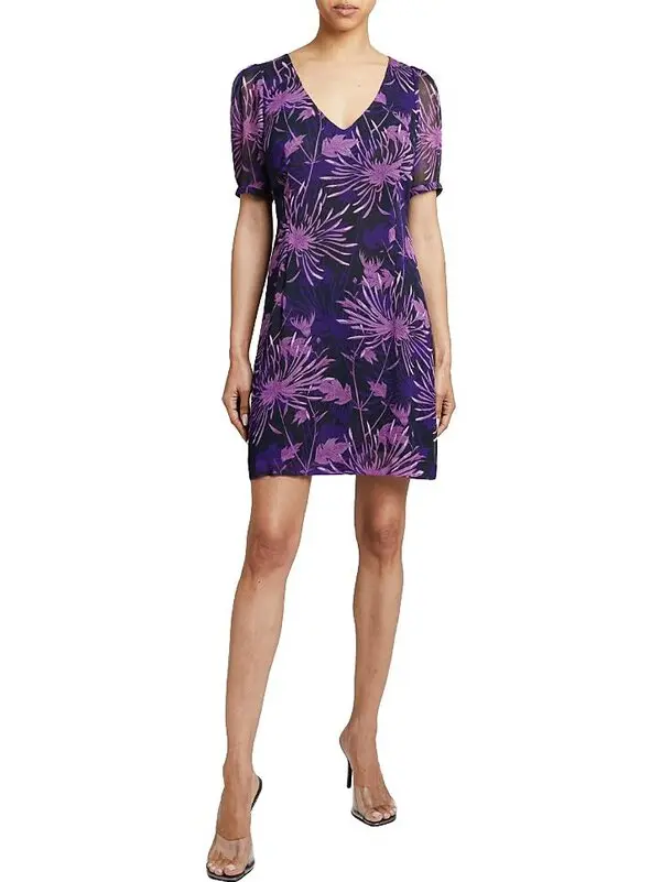 Santorelli Bianca Floral Georgette Shift Dress - Cool Purple